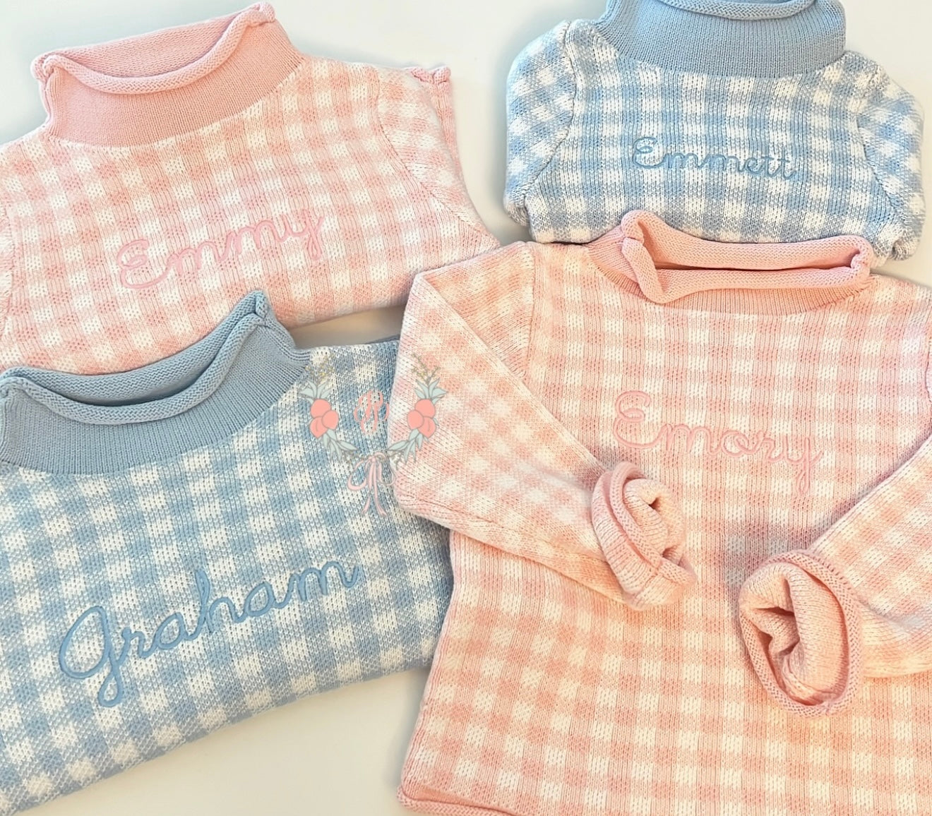 Pink Gingham Rollneck Sweater – Proper Peach Monograms